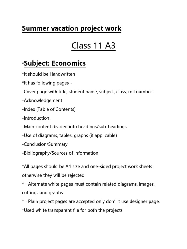 Summer Vacation Project Work | PDF