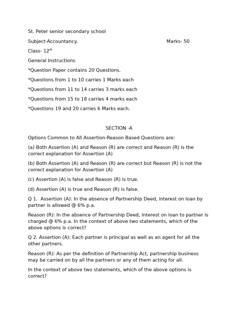 Class 12 Accountancy Exam Paper | PDF | Goodwill (Accounting) | Interest