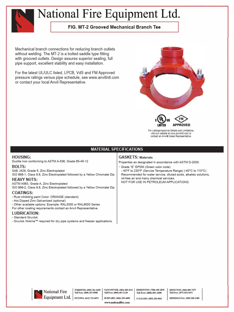 MT-2 Grooved Mechanical Branch Tee | PDF | Pipe (Fluid Conveyance) | Screw
