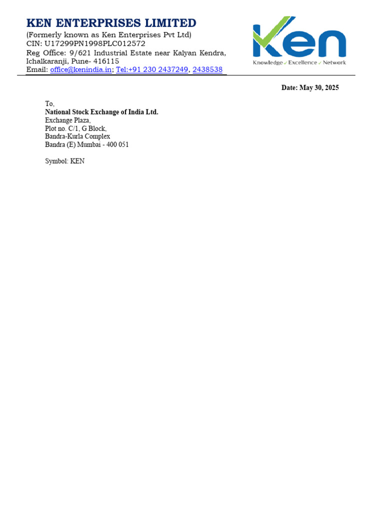 Ken Enterprises Board Meeting Outcome | PDF | Financial Services ...
