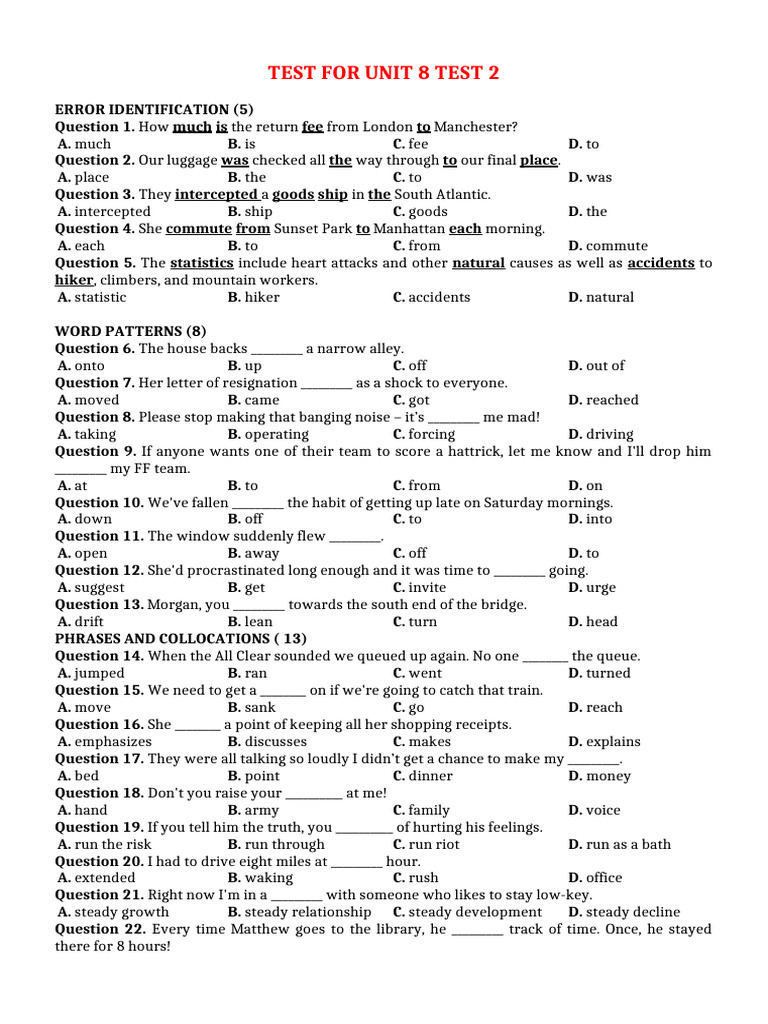English Test Unit 8: Error Patterns | PDF