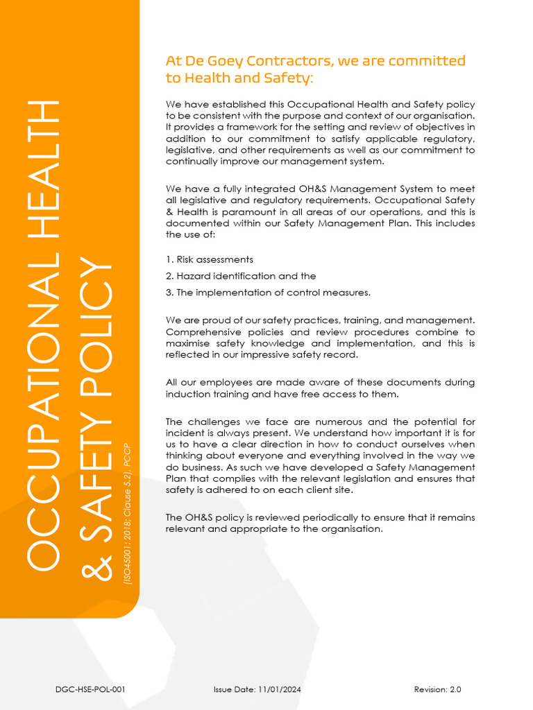 DGC HSE POL 001 - v2 Occupational Health Safety Policy | PDF ...