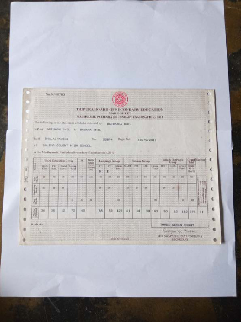 Madhyamik Marksheet - Compressed | PDF