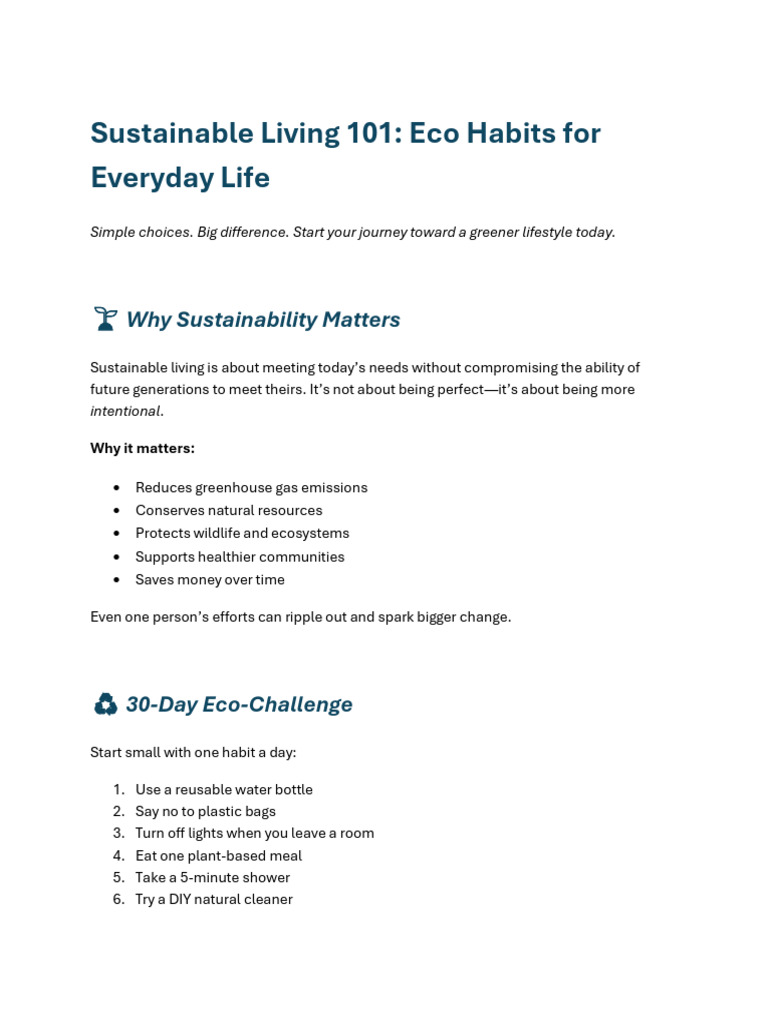 Eco-Friendly Daily Habits Guide | PDF | Economy And The Environment ...