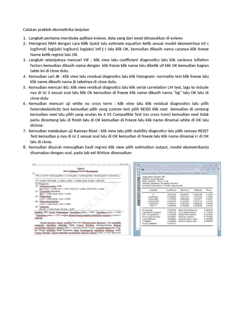Panduan Praktis Eviews untuk Ekometrika | PDF