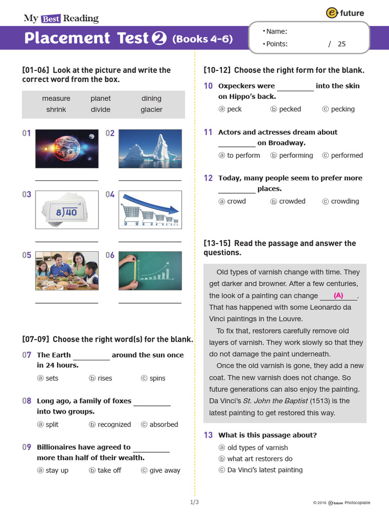 My Best Reading - Placement Test 2 | PDF
