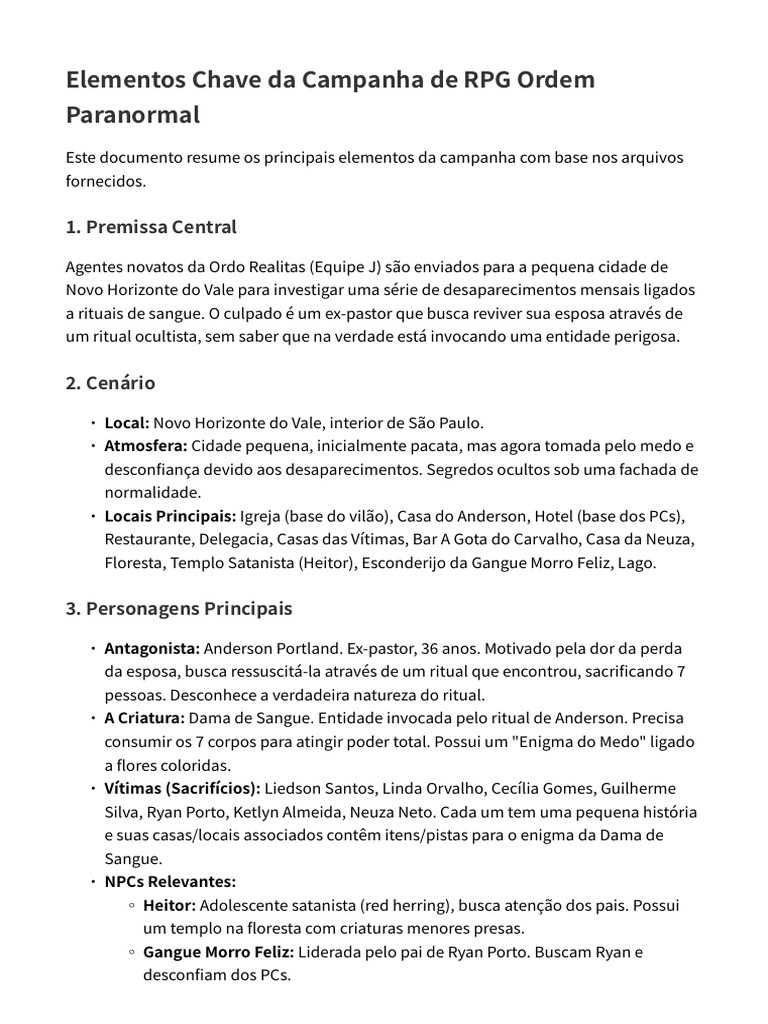 Elementos da Campanha Ordem Paranormal | PDF