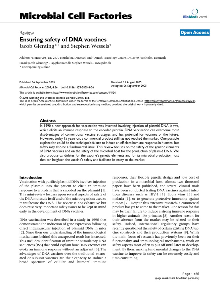 DNA Vaccine Safety | PDF | Plasmid | Vaccines