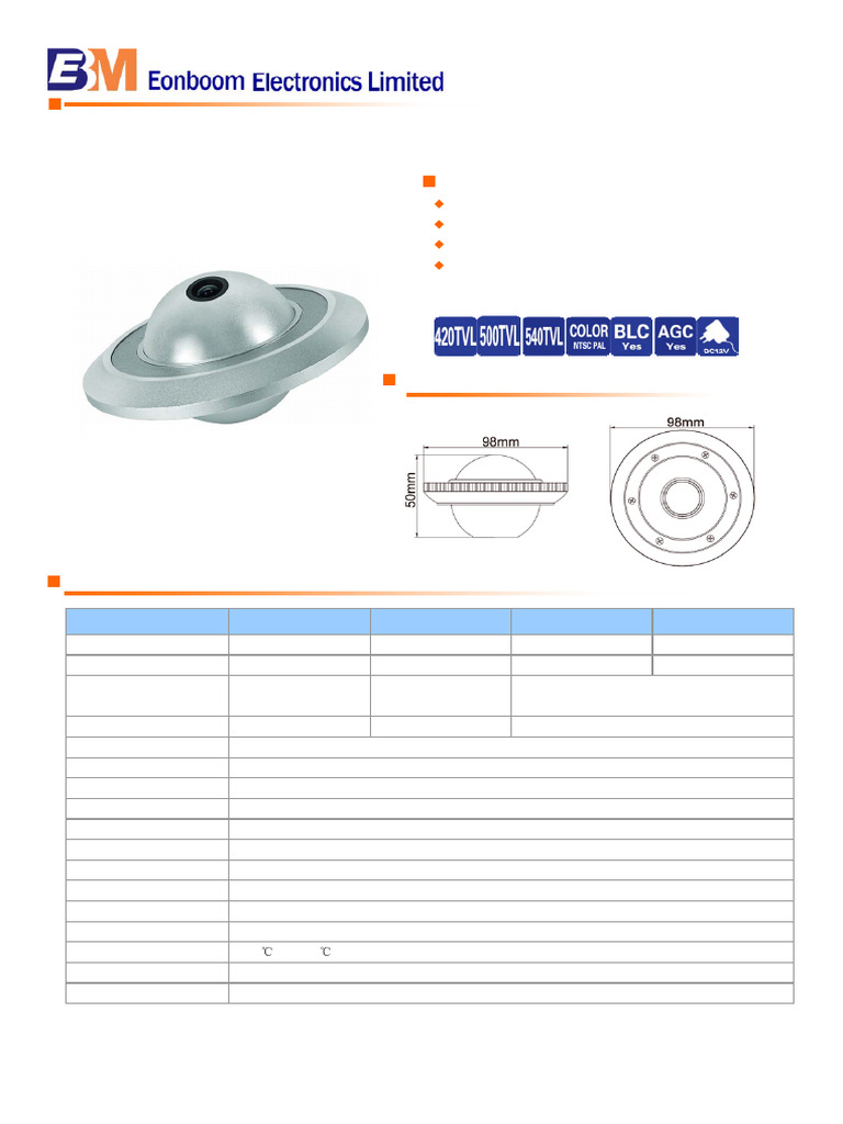 UFO Type CCTV Camera Specifications | PDF