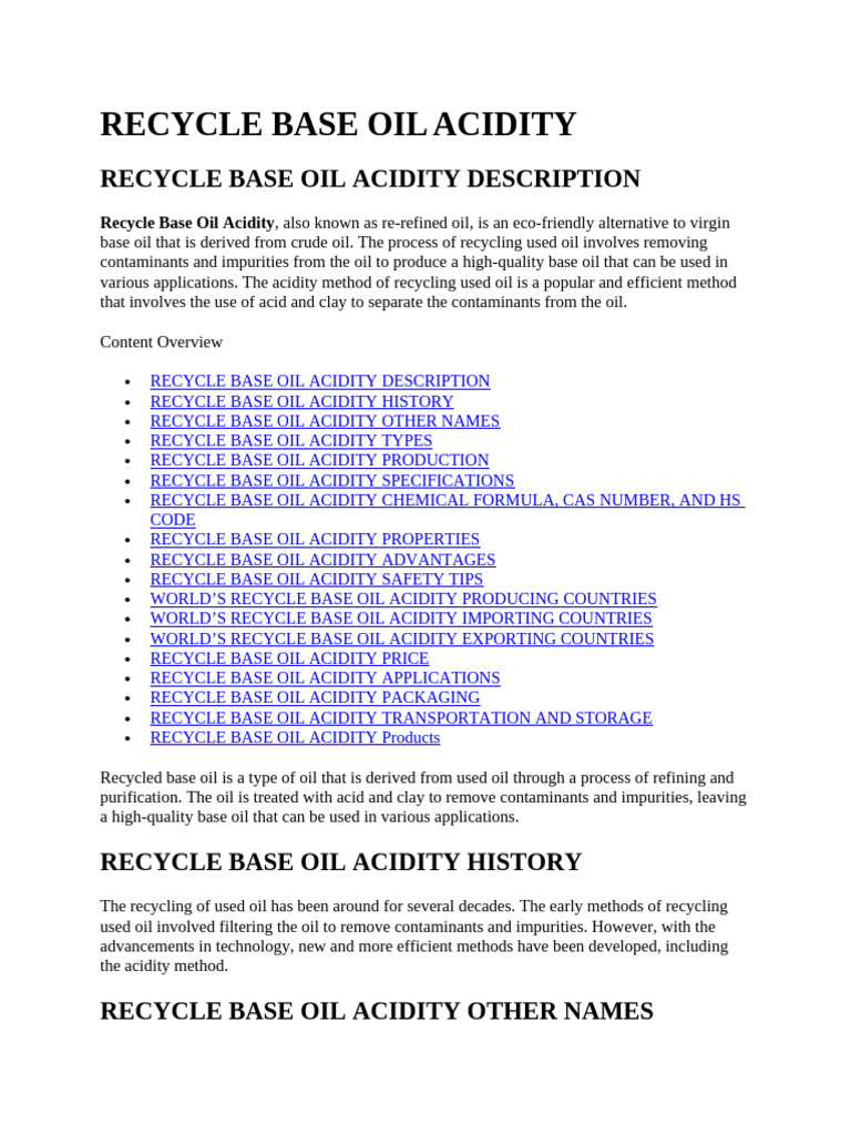 Recycle Base Oil Acidity | PDF | Lubricant | Oil
