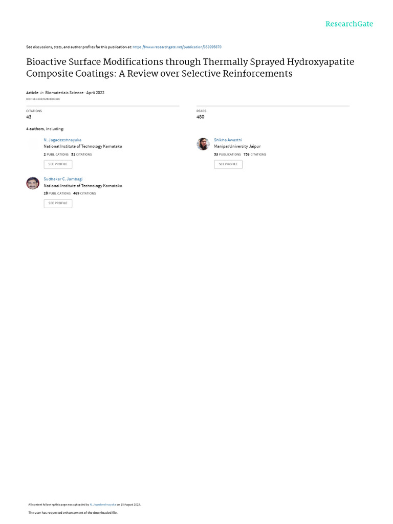 Bioactive Surface Modifications Through Thermally | PDF | Biomaterial ...