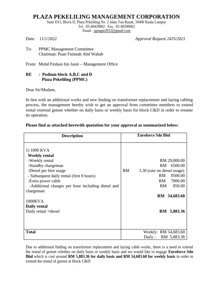 Approval Request Extension Per Day or Weekly Euroforce | PDF