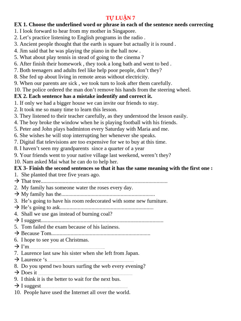 Grammar Correction Exercises for Students | PDF