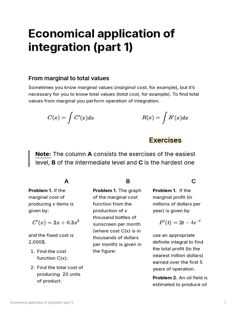 Integrals Economical Application | PDF | Graph Theory | Economics
