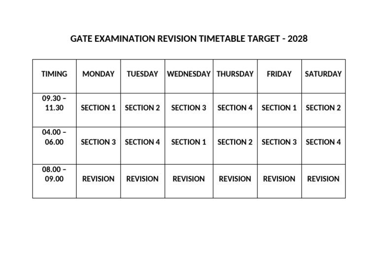 Gate Examination Revision Timetable Target 2028 | PDF