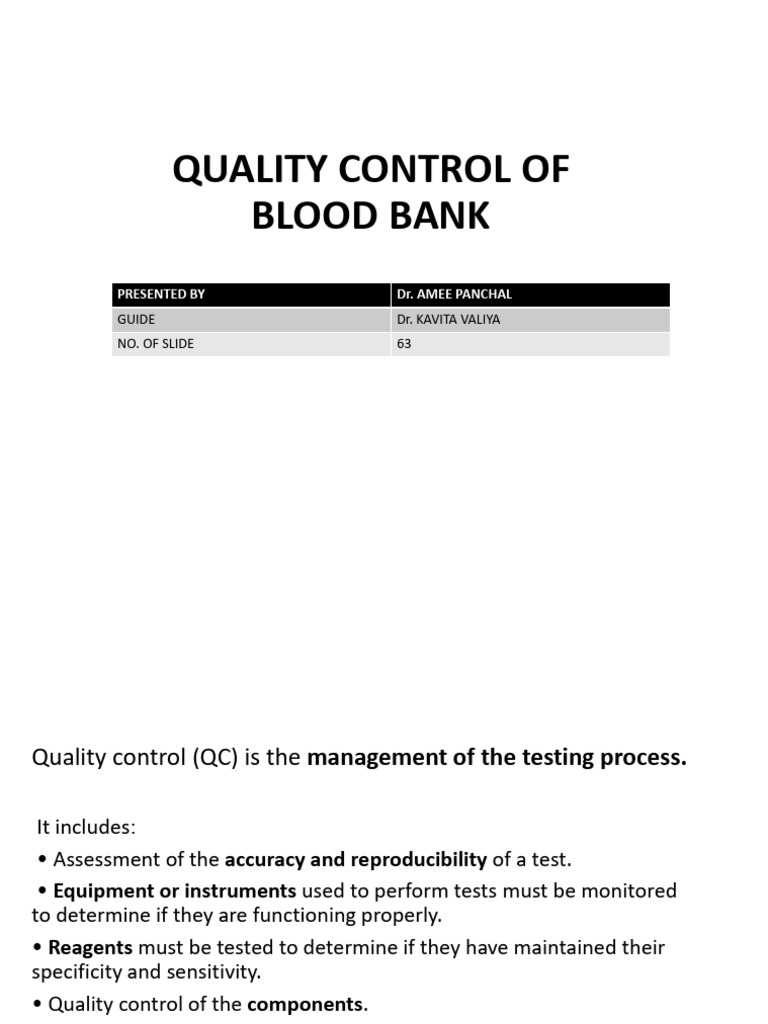 Blood Bank Quality Control Procedures | PDF | Blood Plasma | Platelet
