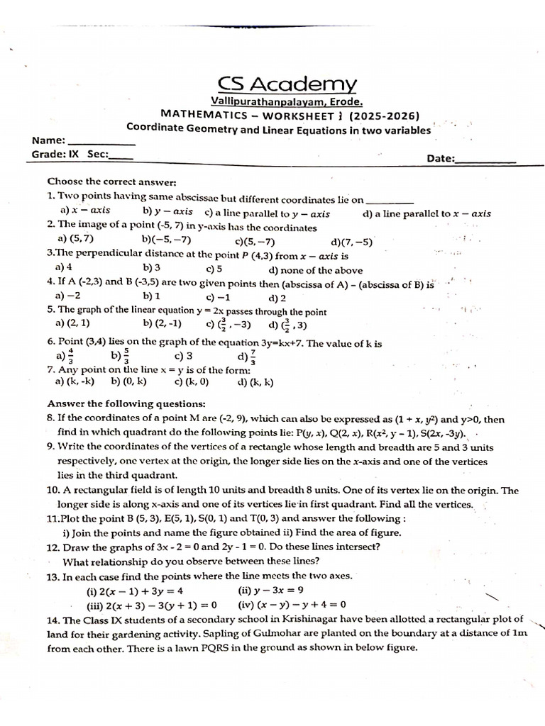 Coordinate Geometry and Linear Equations in Two Variables | PDF