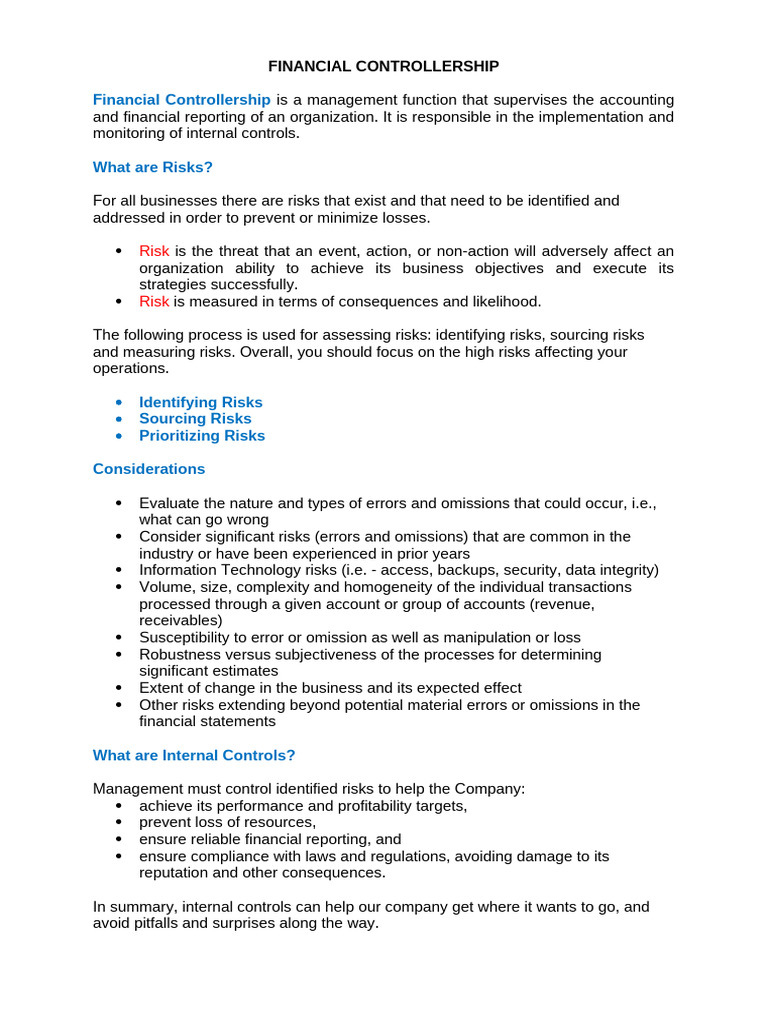 Financial Controllership and Risk Management | PDF | Internal Control ...