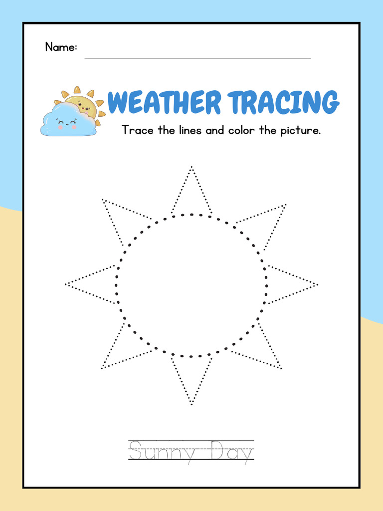 Weather Tracing Activity Worksheet in Blue and Yellow Illustrative ...