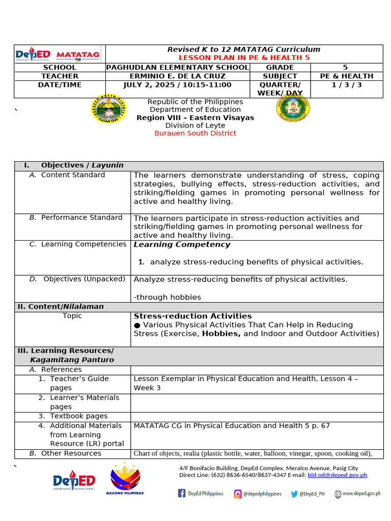 Pe & Health DLP Week 3 Day 3 | PDF | Physical Education | Stress (Biology)