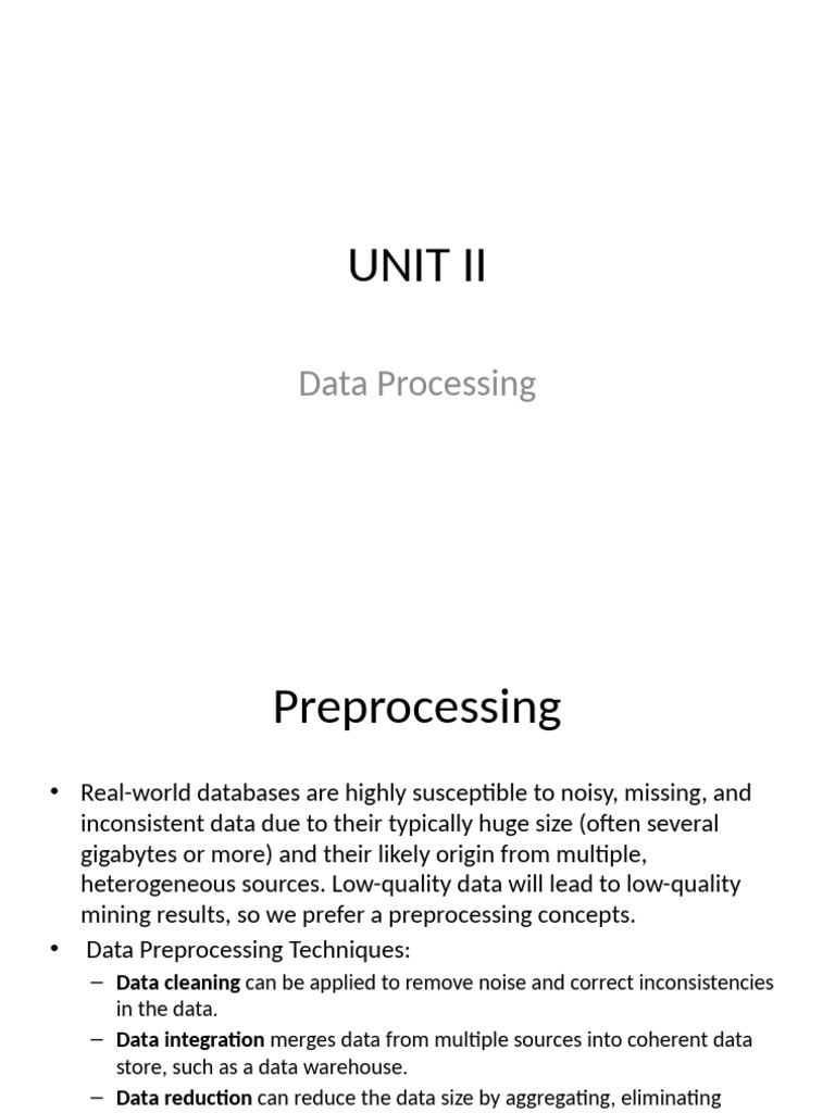 UNIT II Data Processing (1) .PPTX DMT | PDF | Data Warehouse | Regression Analysis