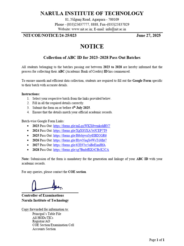 ABC ID Collection Notice 2023-2028 | PDF
