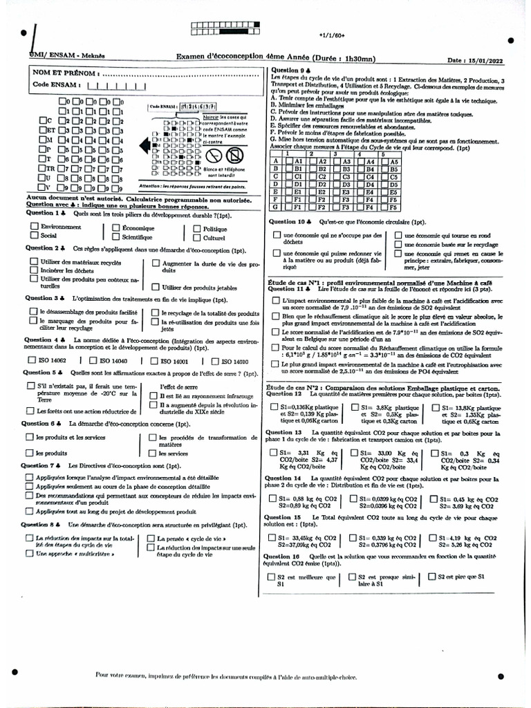Eco Conception Exam | PDF