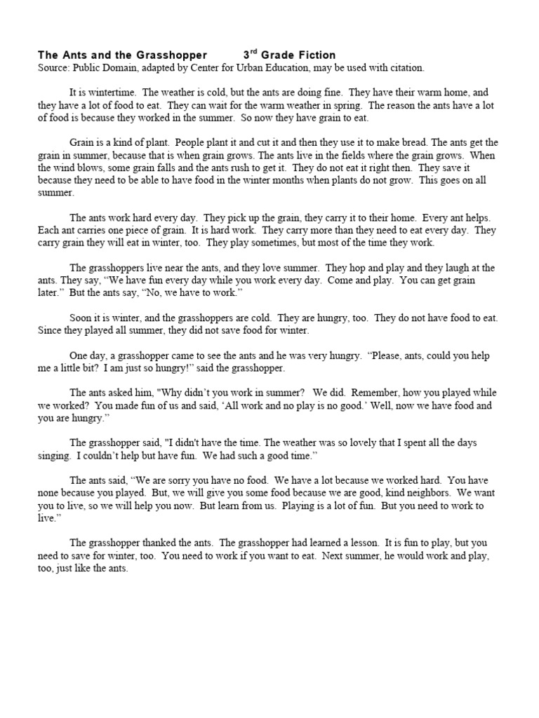 Grade3 The Ant and The Grasshopper | PDF
