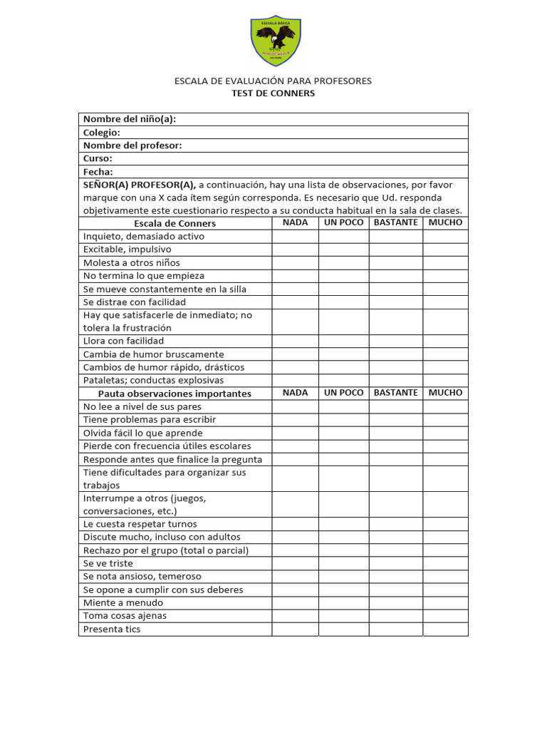 Test de Conners Actualizado. | PDF