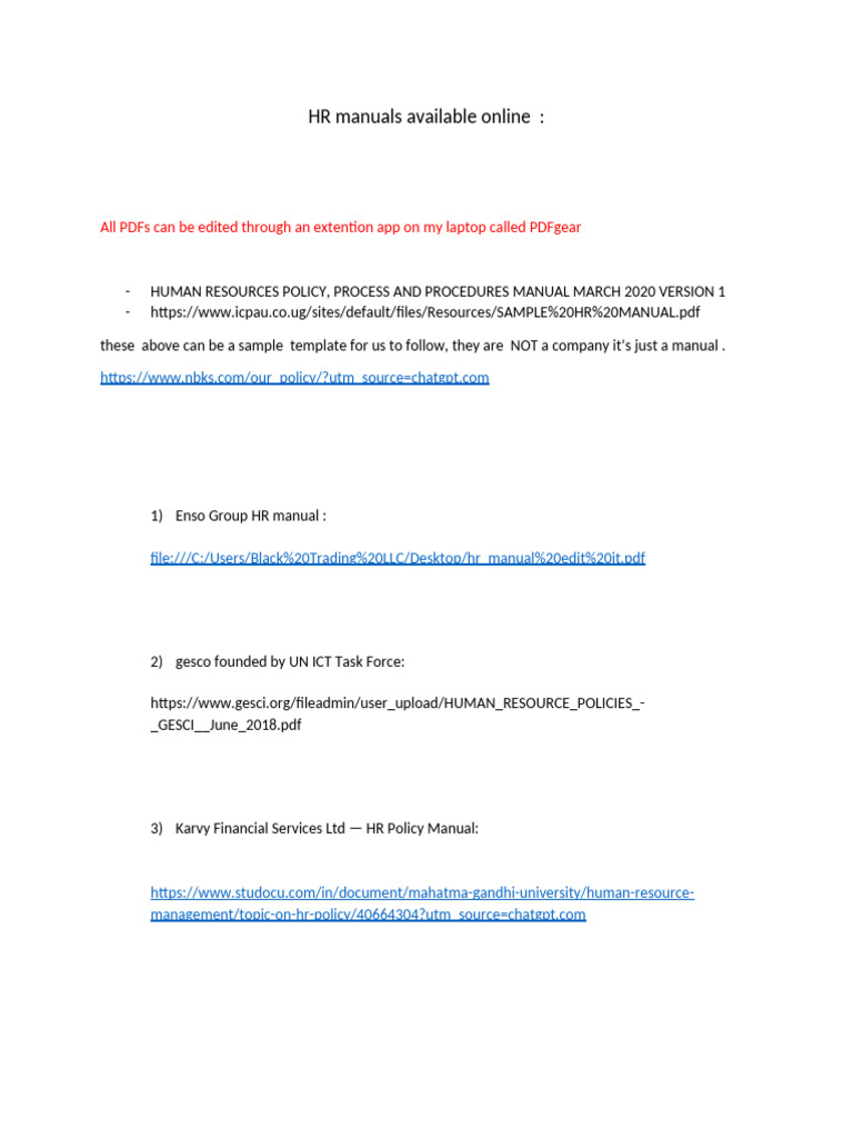 HR Manuals Available Online | PDF