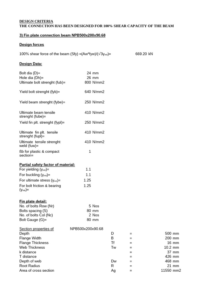 Fin Plt. Shear Connection | PDF | Strength Of Materials | Beam (Structure)