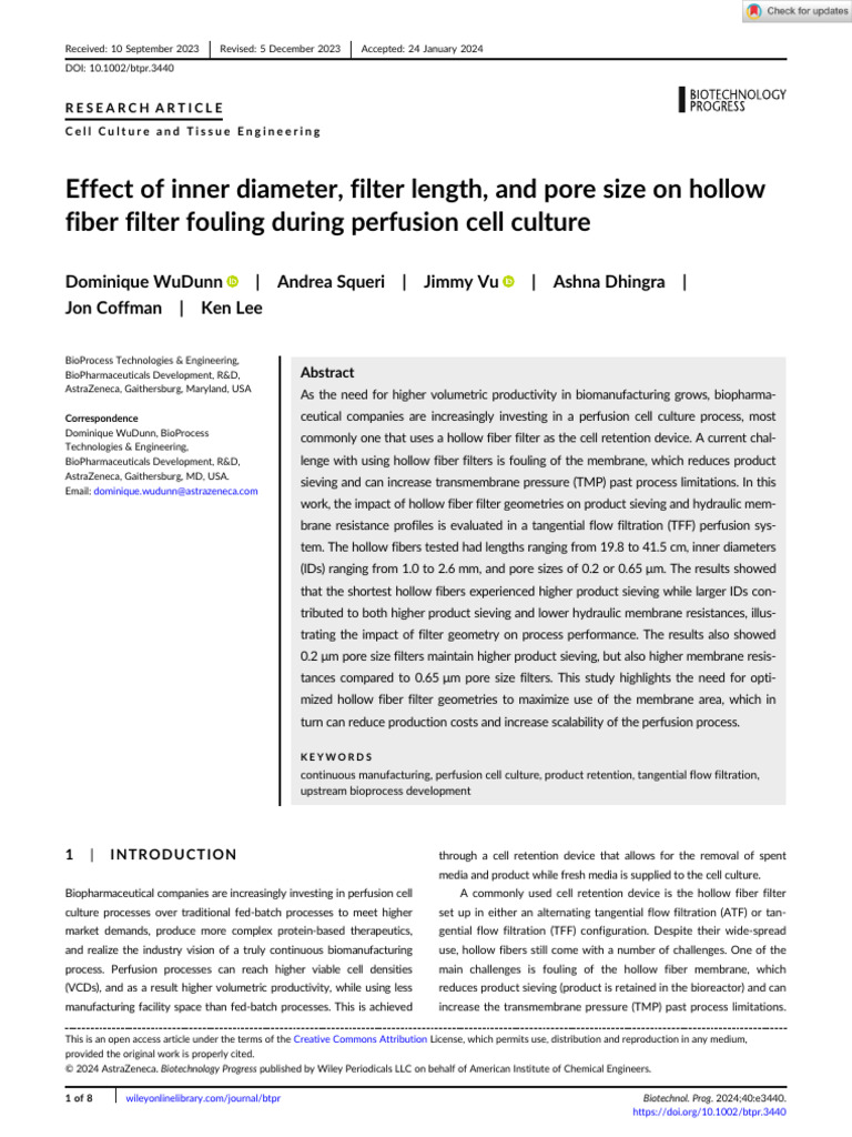 Biotechnology Progress - 2024 - WuDunn - Effect of Inner Diameter ...