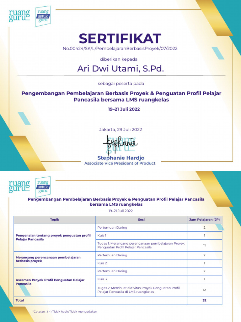 Sertifikat: Ari Dwi Utami, S.PD | PDF
