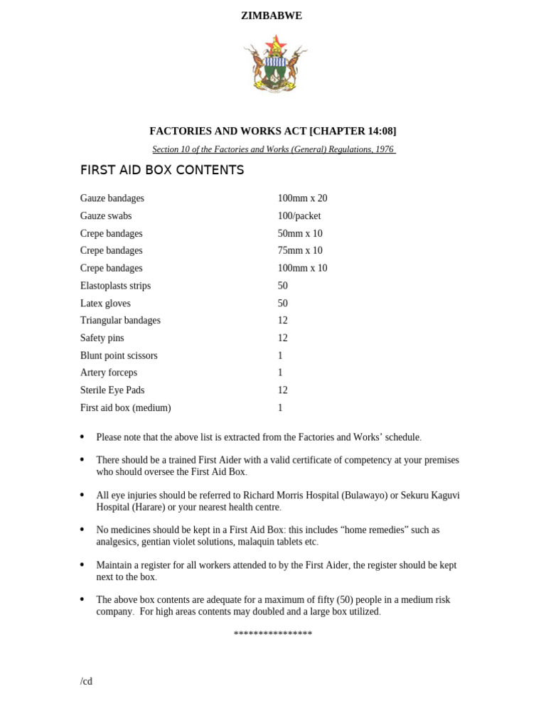 NSSA APPROVED - First Aid Box Contents Factories Act | PDF