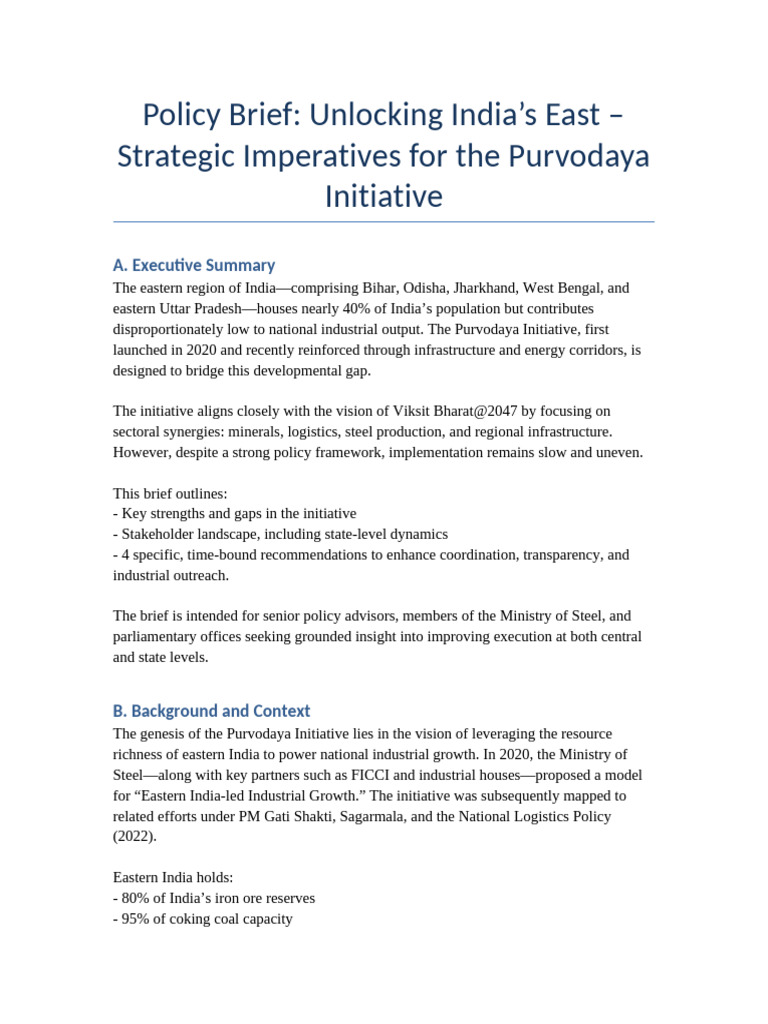 Enhancing the Purvodaya Initiative | PDF | Infrastructure | Economies