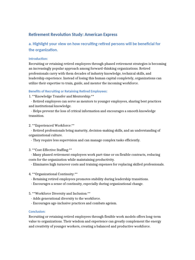 Umair Siddiqui American Express Retirement Strategy | PDF | Mentorship ...