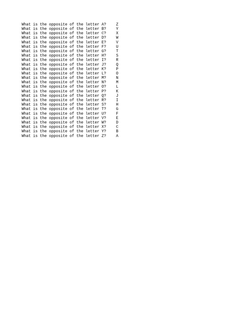Opposite Alphabet Flashcards | PDF