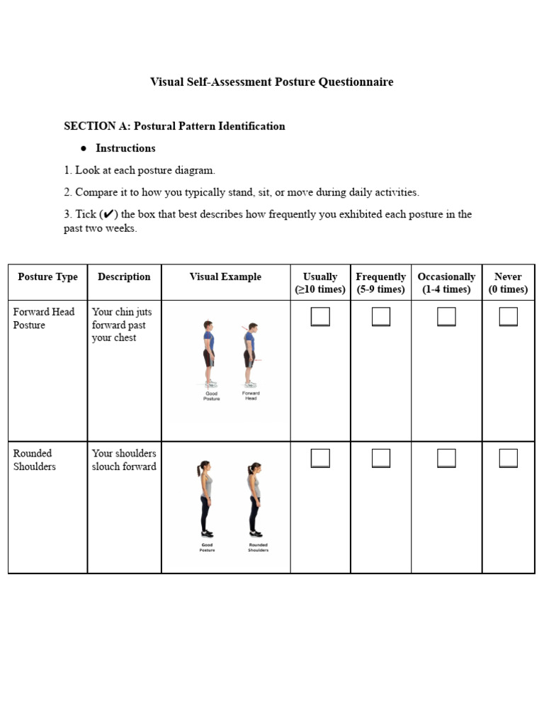 Visual Self-Assessment Posture Questionnaire | PDF