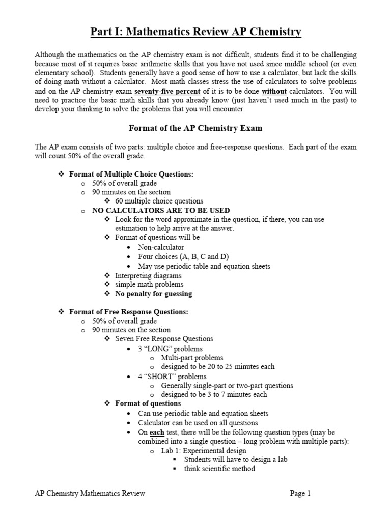AP Chemistry Math Skills Review Guide | PDF | Multiplication | Numbers