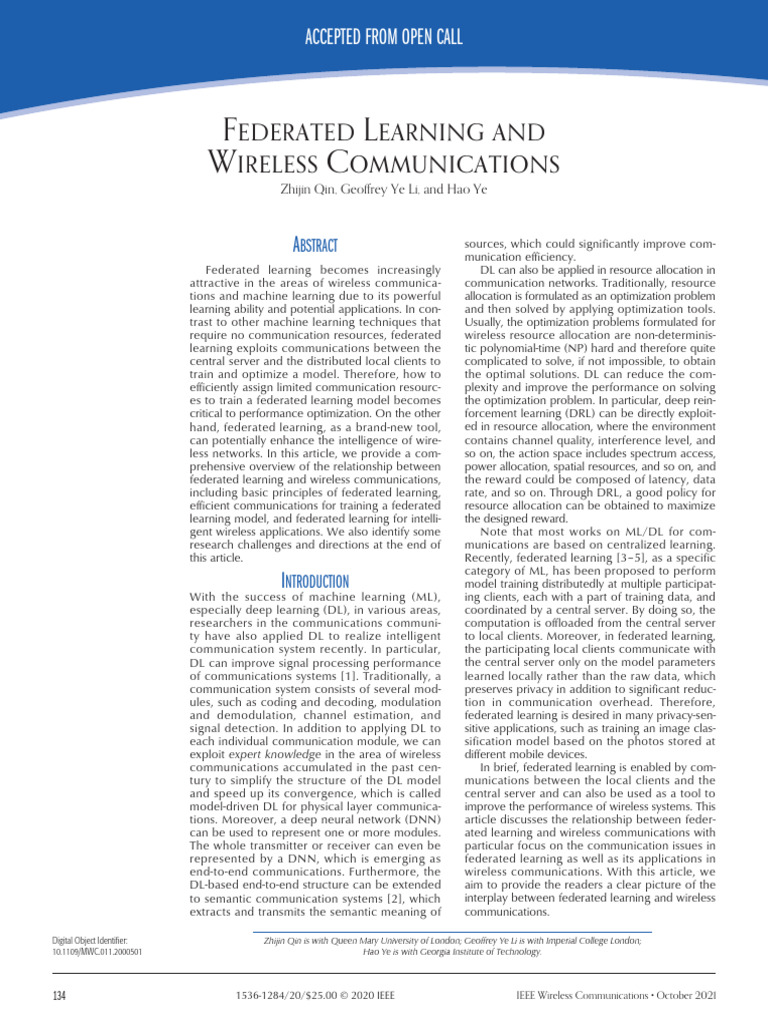 Qin 等。 - 2021 - Federated Learning and Wireless Communications | PDF ...