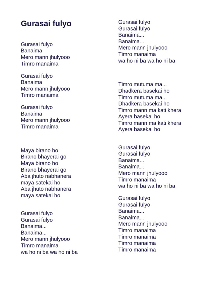 Gurasai Fulyo Lyrics and Meaning | PDF