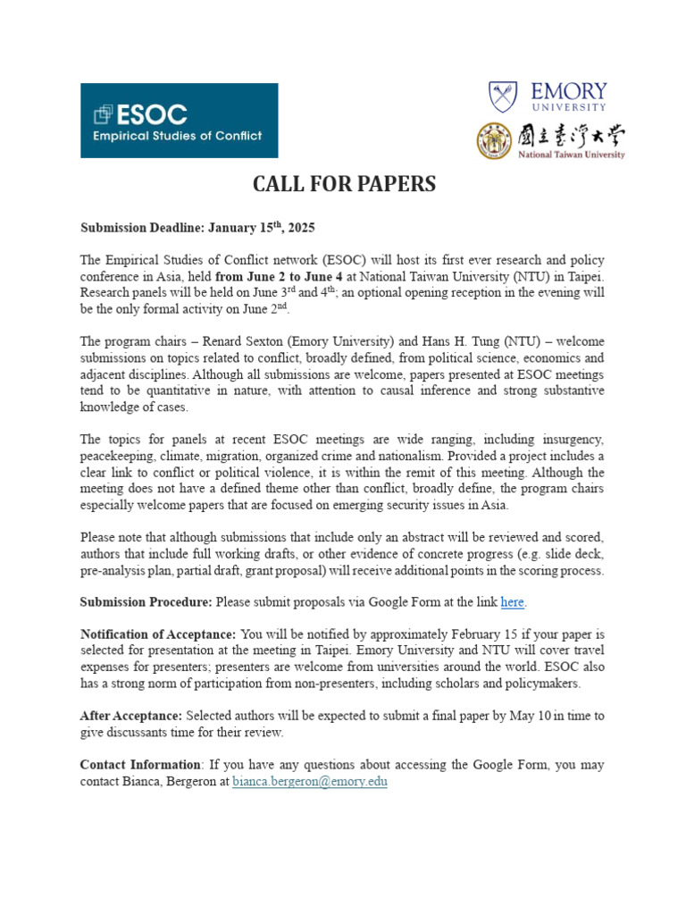 ESOC Conference Call for Papers 2025 | PDF