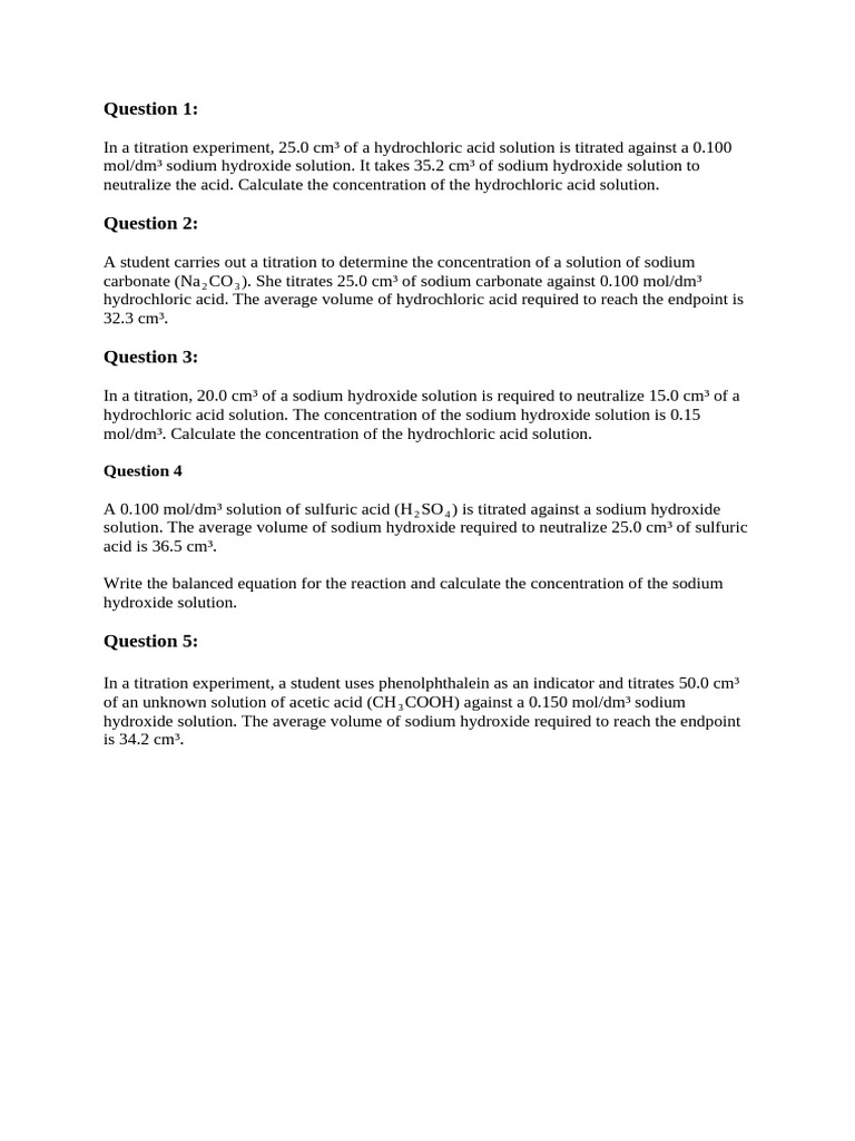 Question Titration Calculations | PDF