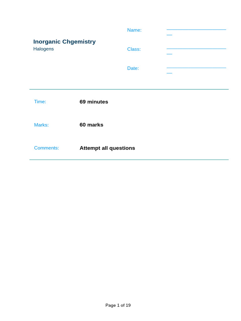 Halogens Exm Questions MS | PDF | Chlorine | Chloride