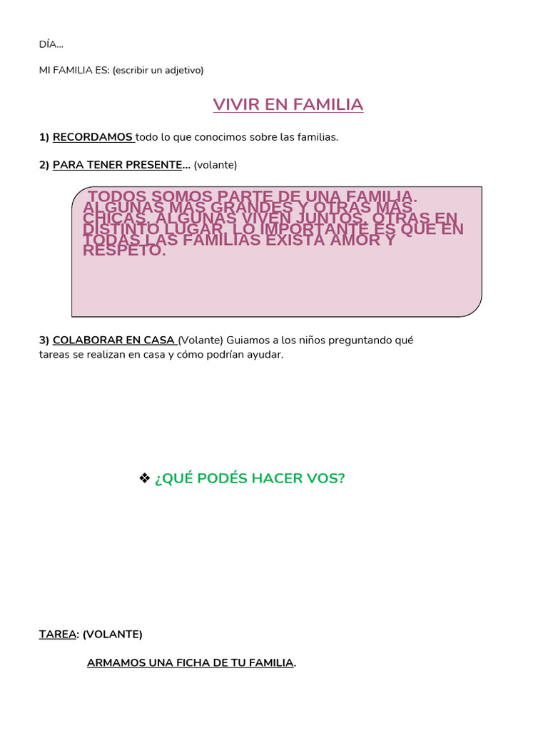 Actividades para Conocer a Mi Familia | PDF