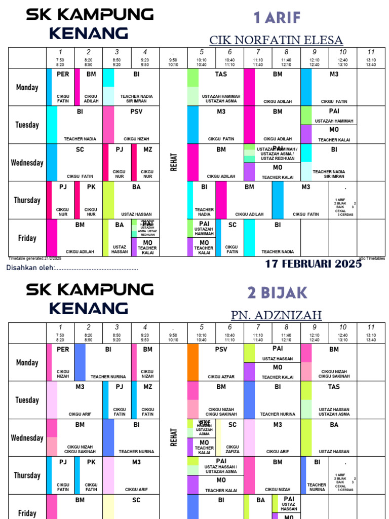 Jadual Kelas 2025 Pdf