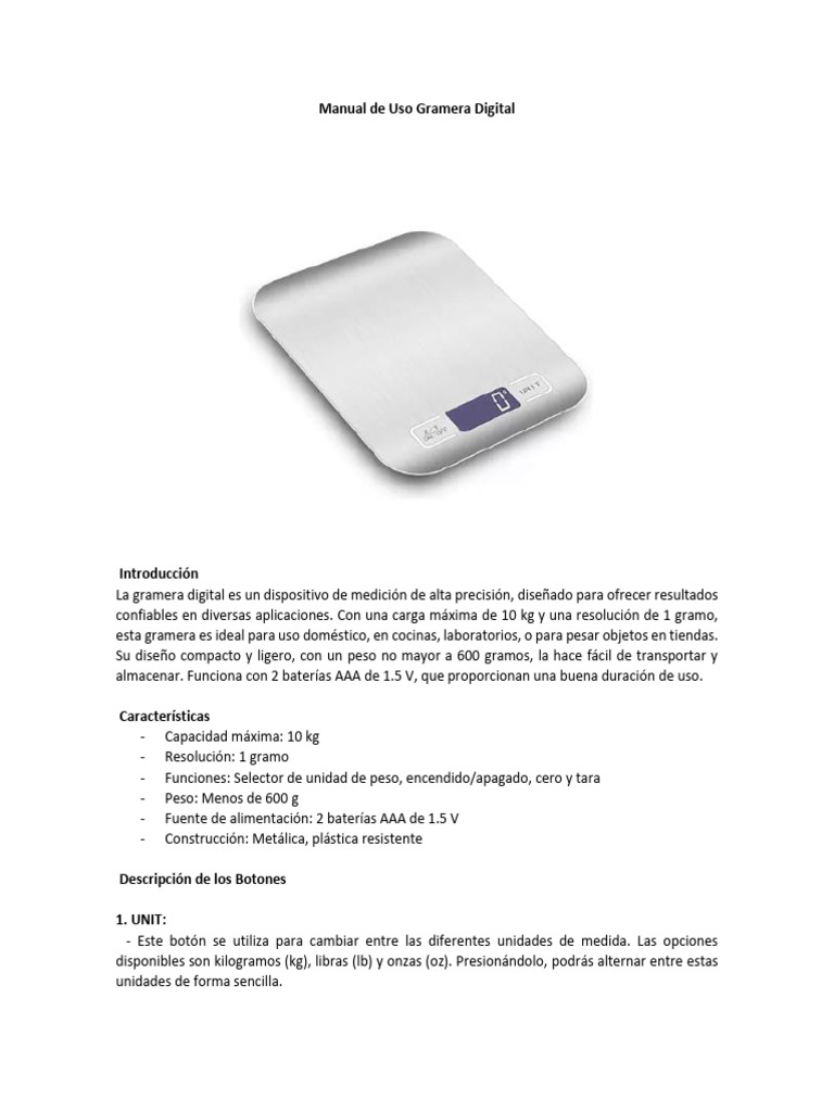 Manual de Uso de Gramera Digital | PDF | Libra (masa) | Kilogramo