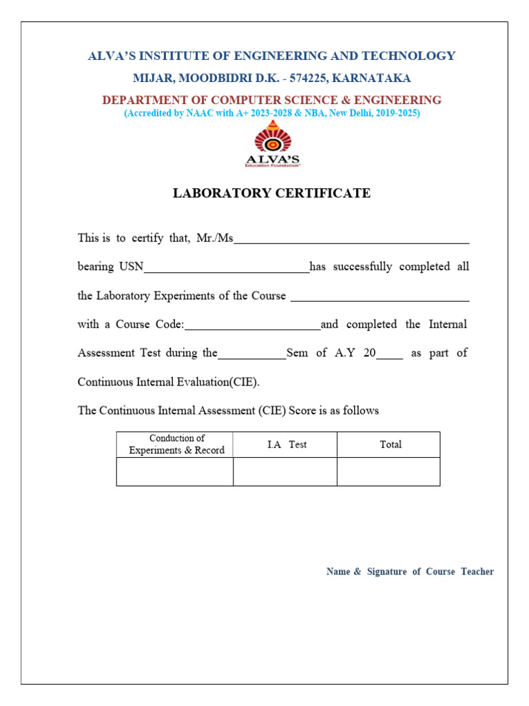 Laboratory Certificate for CSE Students | PDF