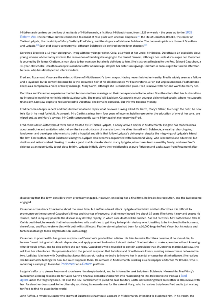 Middlemarch Plot &characters | PDF | Middlemarch | Books About England