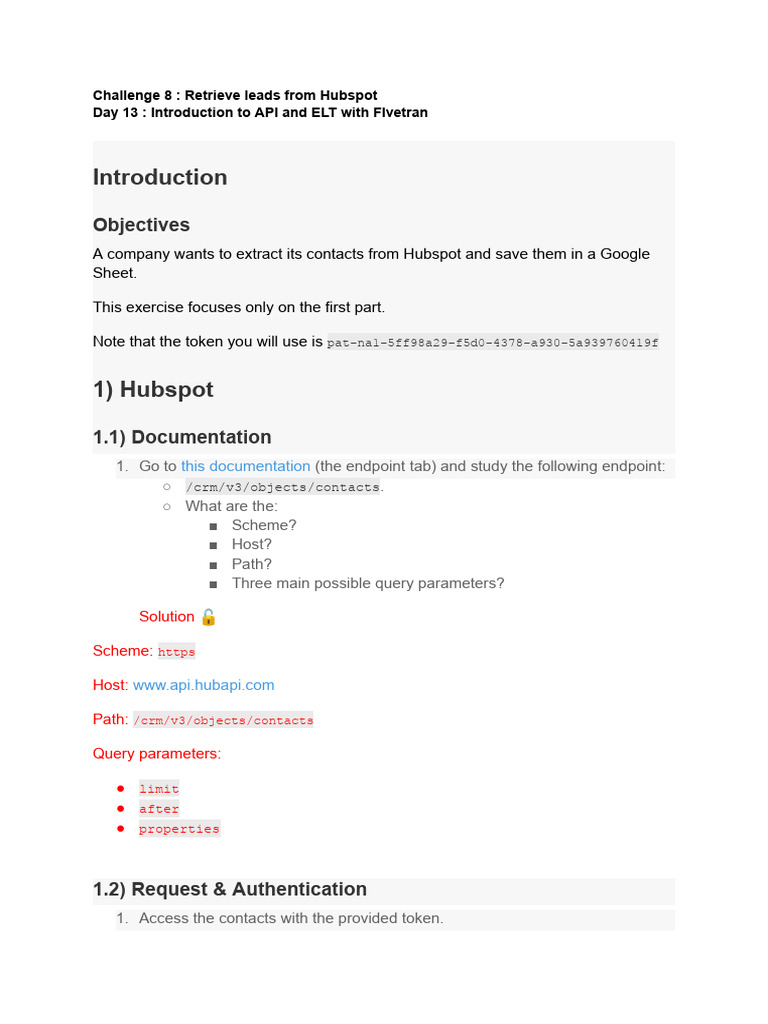 Challenge 8 - Retrieve Leads From Hubspot | PDF | Information Retrieval | Computer Programming